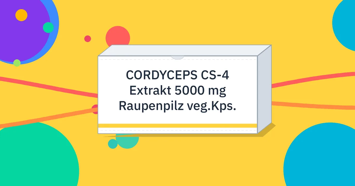 Symbolbild: Packung mit der Aufschrift CORDYCEPS CS-4 Extrakt 5000 mg Raupenpilz veg.Kps. (PZN 18237286) – Verfügbarkeit und Bezug in Apotheken in Frankfurt am Main