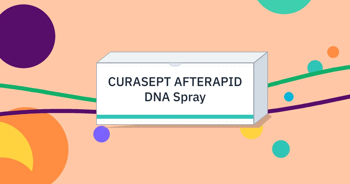 Symbolbild: Packung mit der Aufschrift CURASEPT AFTERAPID DNA Spray (PZN 18603495) – Verfügbarkeit und Bezug in Apotheken in Frankfurt am Main