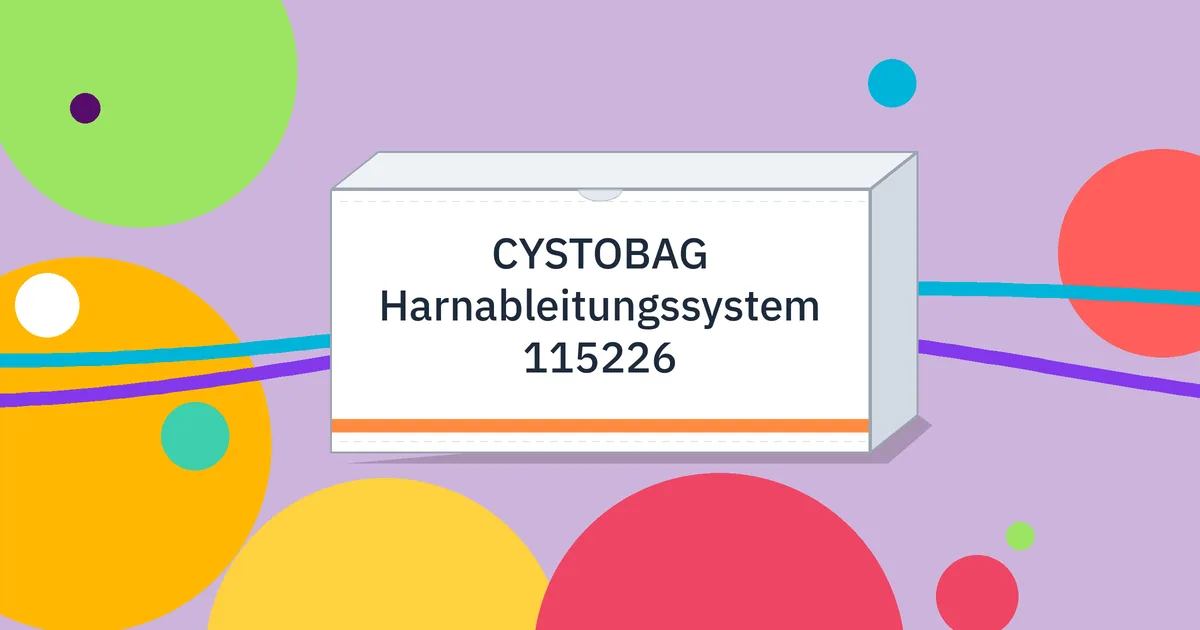 Symbolbild: Packung mit der Aufschrift CYSTOBAG Harnableitungssystem 115226 (PZN 00881012) – Verfügbarkeit und Bezug in Apotheken in Frankfurt am Main