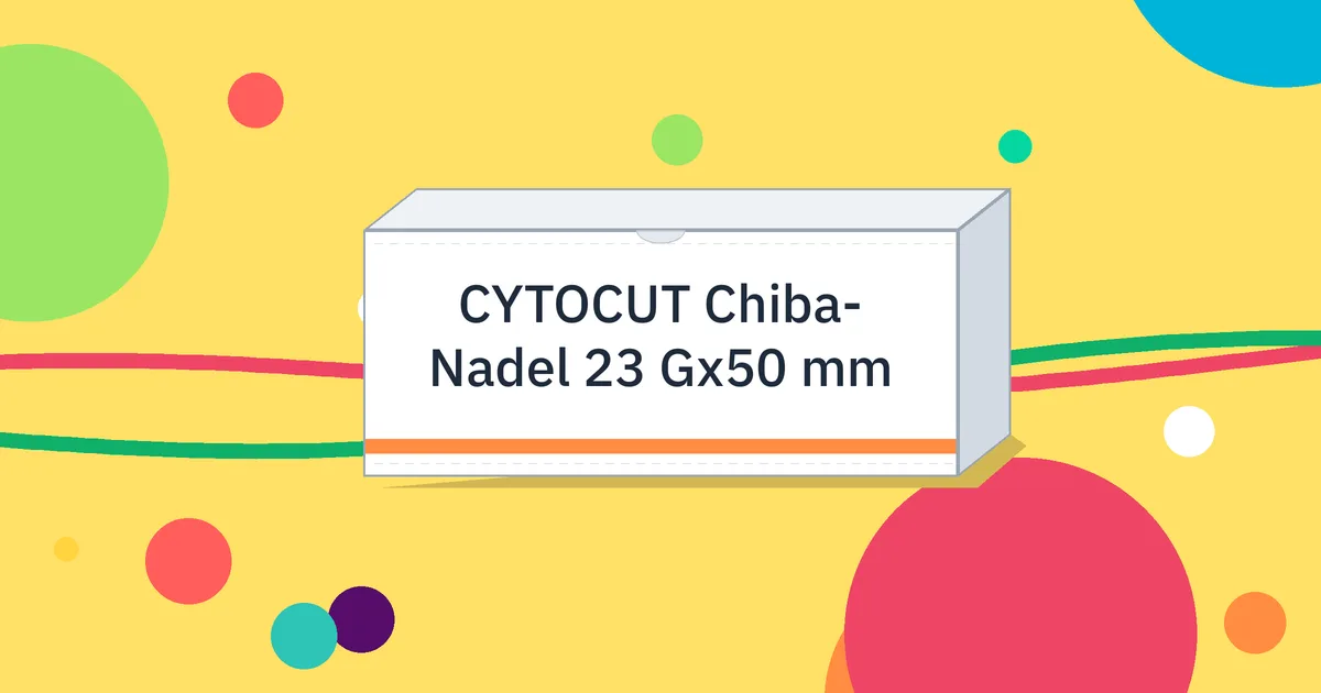 Symbolbild: Packung mit der Aufschrift CYTOCUT Chiba-Nadel 23 Gx50 mm (PZN 19735543) – Verfügbarkeit und Bezug in Apotheken in Frankfurt am Main