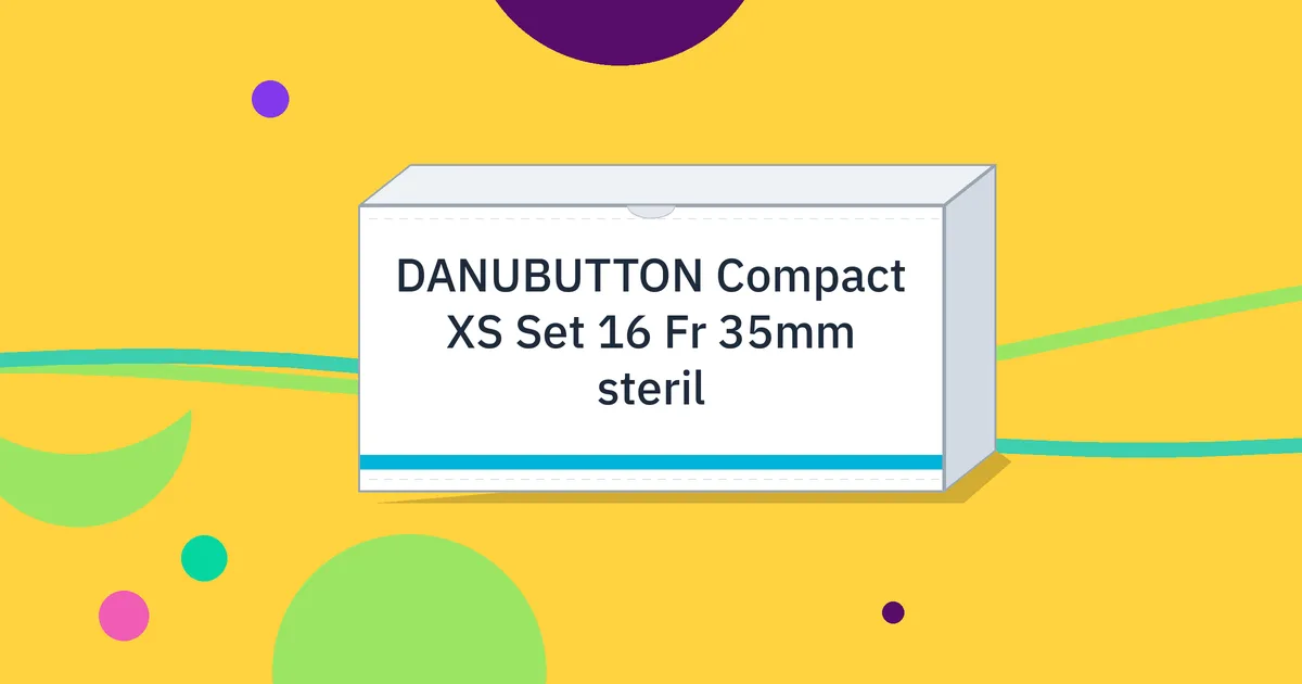 Symbolbild: Packung mit der Aufschrift DANUBUTTON Compact XS Set 16 Fr 35mm steril (PZN 19852906) – Verfügbarkeit und Bezug in Apotheken in Frankfurt am Main