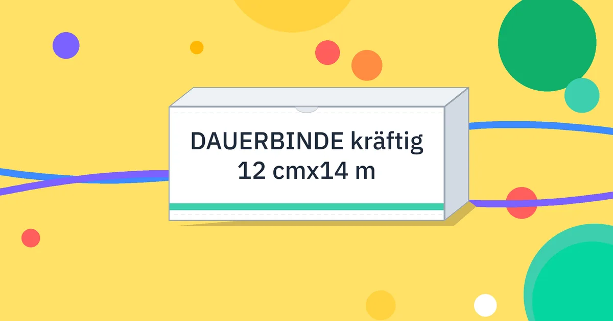 Symbolbild: Packung mit der Aufschrift DAUERBINDE kräftig 12 cmx14 m (PZN 12588808) – Verfügbarkeit und Bezug in Apotheken in Frankfurt am Main
