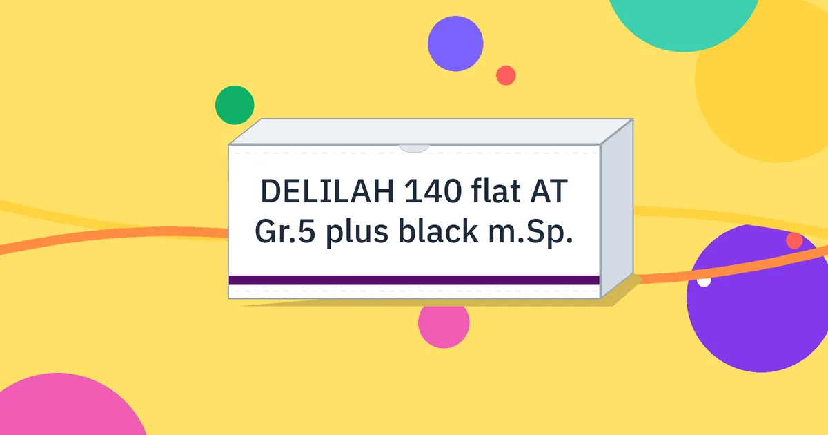 Symbolbild: Packung mit der Aufschrift DELILAH 140 flat AT Gr.5 plus black m.Sp. (PZN 14248212) – Verfügbarkeit und Bezug in Apotheken in Frankfurt am Main