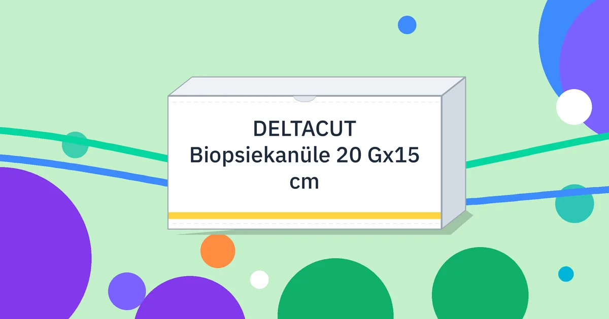 Symbolbild: Packung mit der Aufschrift DELTACUT Biopsiekanüle 20 Gx15 cm (PZN 06935967) – Verfügbarkeit und Bezug in Apotheken in Frankfurt am Main