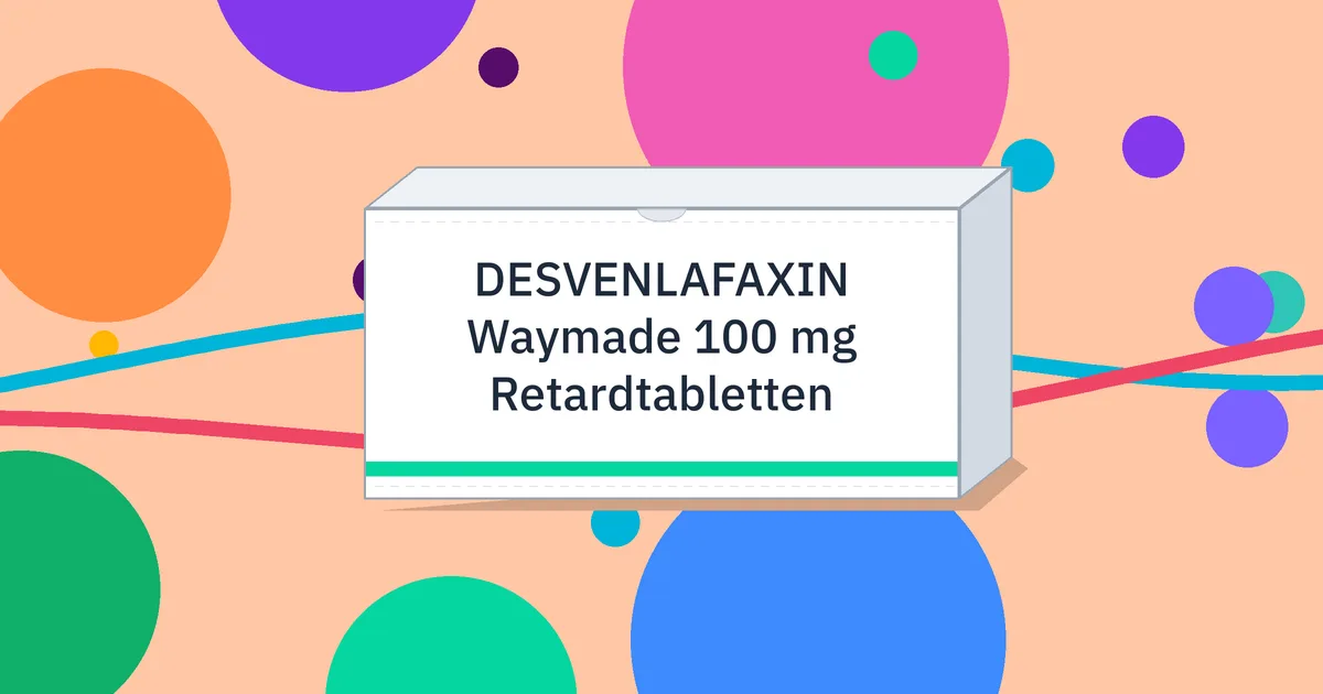 Symbolbild: Packung mit der Aufschrift DESVENLAFAXIN Waymade 100 mg Retardtabletten (PZN 20022305) – Verfügbarkeit und Bezug in Apotheken in Frankfurt am Main