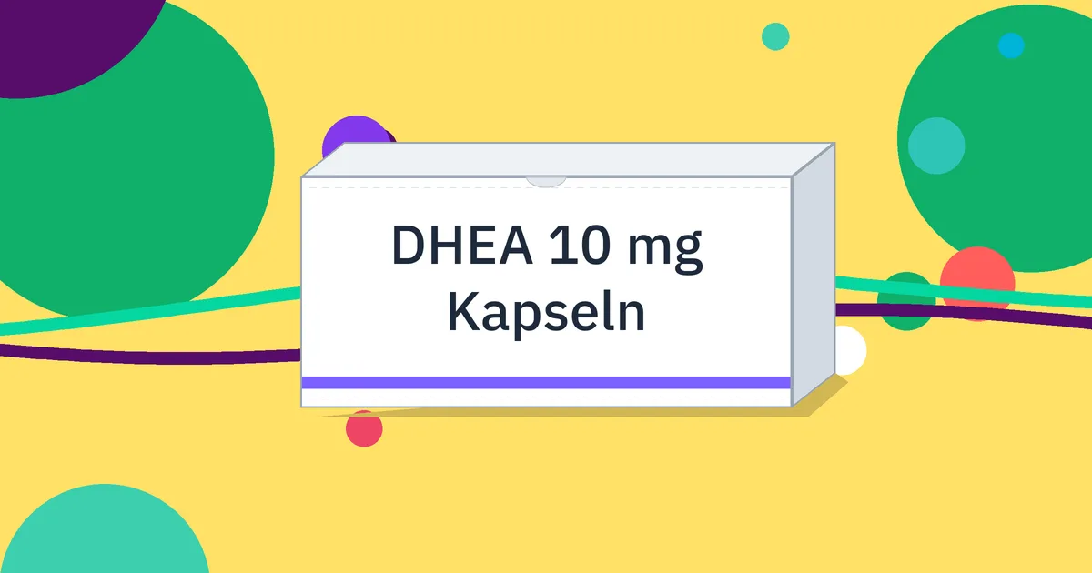 Symbolbild: Packung mit der Aufschrift DHEA 10 mg Kapseln (PZN 18787526) – Verfügbarkeit und Bezug in Apotheken in Frankfurt am Main