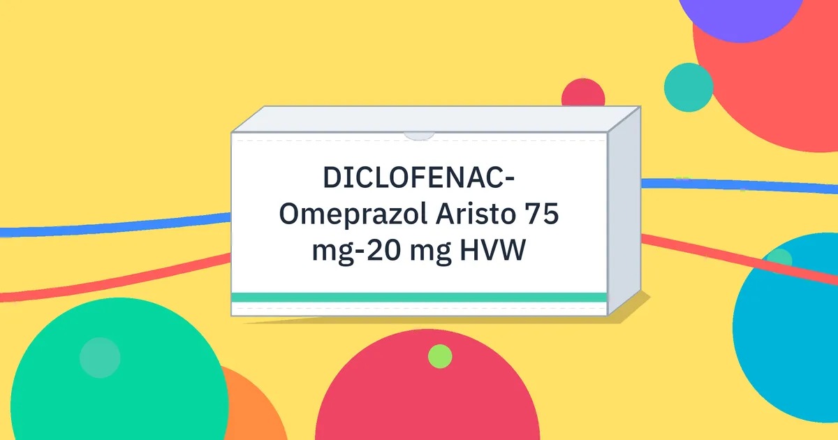 Symbolbild: Packung mit der Aufschrift DICLOFENAC-Omeprazol Aristo 75 mg-20 mg HVW (PZN 15417326) – Verfügbarkeit und Bezug in Apotheken in Frankfurt am Main