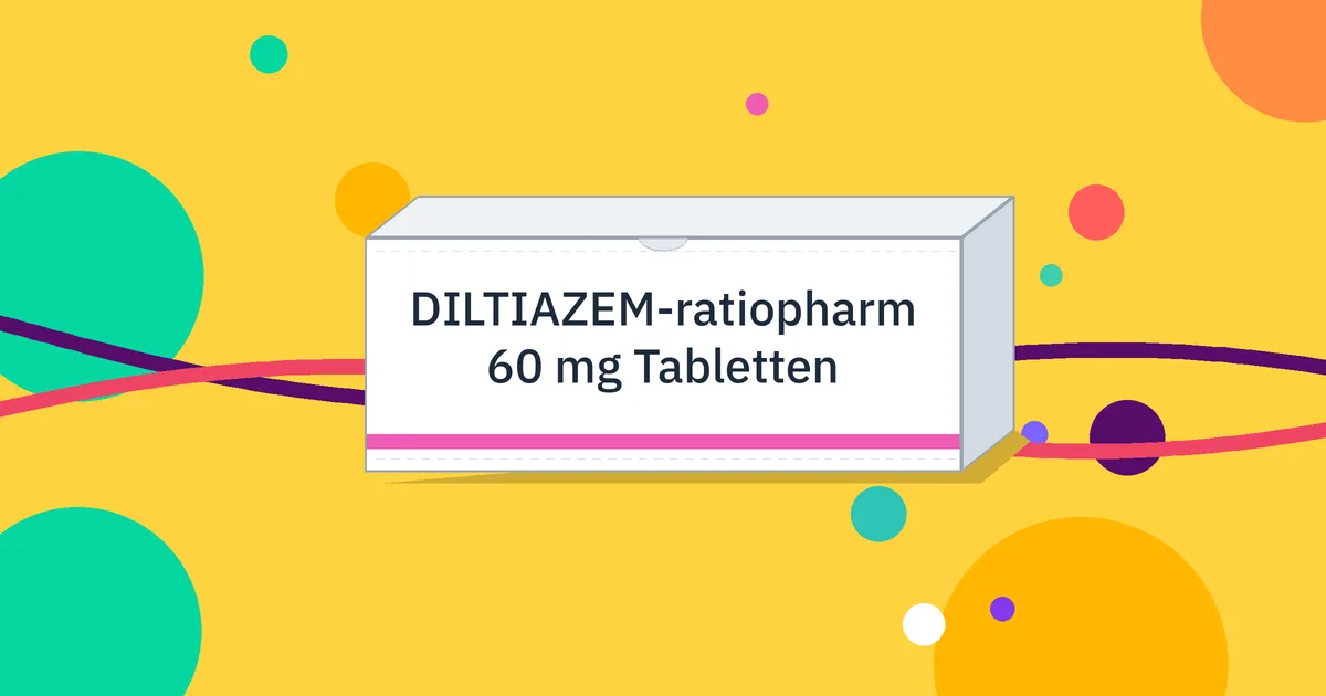 Symbolbild: Packung mit der Aufschrift DILTIAZEM-ratiopharm 60 mg Tabletten (PZN 06896397) – Verfügbarkeit und Bezug in Apotheken in Frankfurt am Main