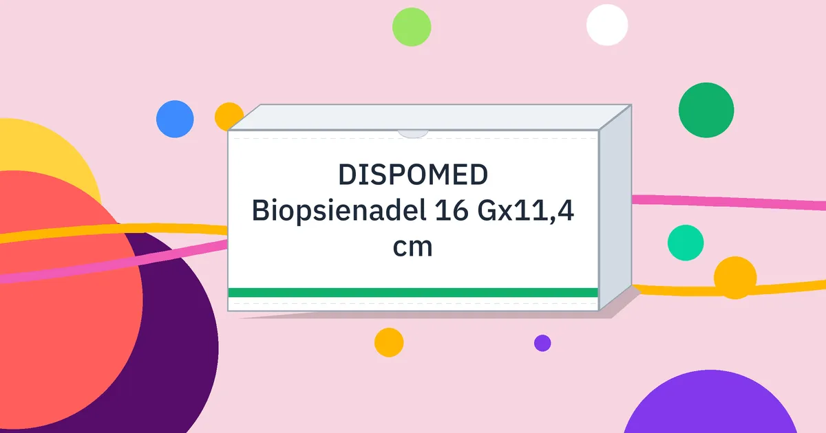 Symbolbild: Packung mit der Aufschrift DISPOMED Biopsienadel 16 Gx11,4 cm (PZN 08495165) – Verfügbarkeit und Bezug in Apotheken in Frankfurt am Main