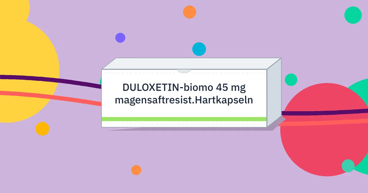 Symbolbild: Packung mit der Aufschrift DULOXETIN-biomo 45 mg magensaftresist.Hartkapseln (PZN 14366294) – Verfügbarkeit und Bezug in Apotheken in Frankfurt am Main