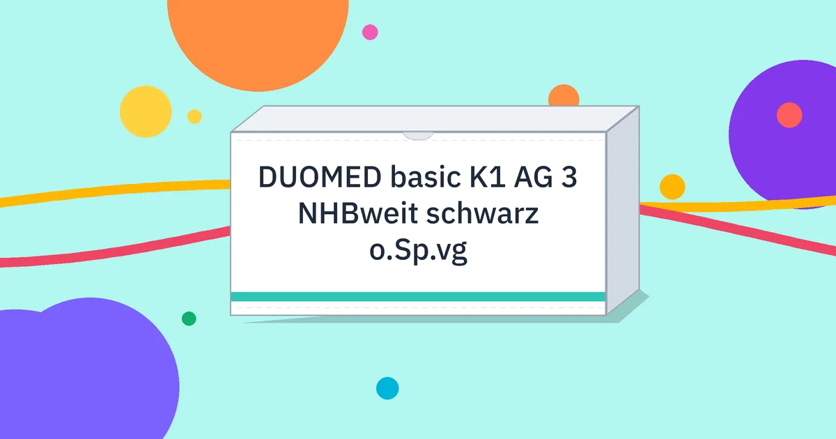 Symbolbild: Packung mit der Aufschrift DUOMED basic K1 AG 3 NHBweit schwarz o.Sp.vg (PZN 20905766) – Verfügbarkeit und Bezug in Apotheken in Frankfurt am Main