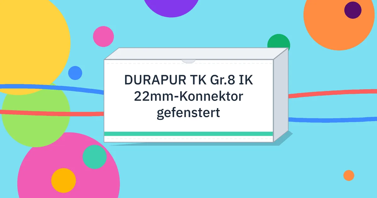 Symbolbild: Packung mit der Aufschrift DURAPUR TK Gr.8 IK 22mm-Konnektor gefenstert (PZN 16030925) – Verfügbarkeit und Bezug in Apotheken in Frankfurt am Main