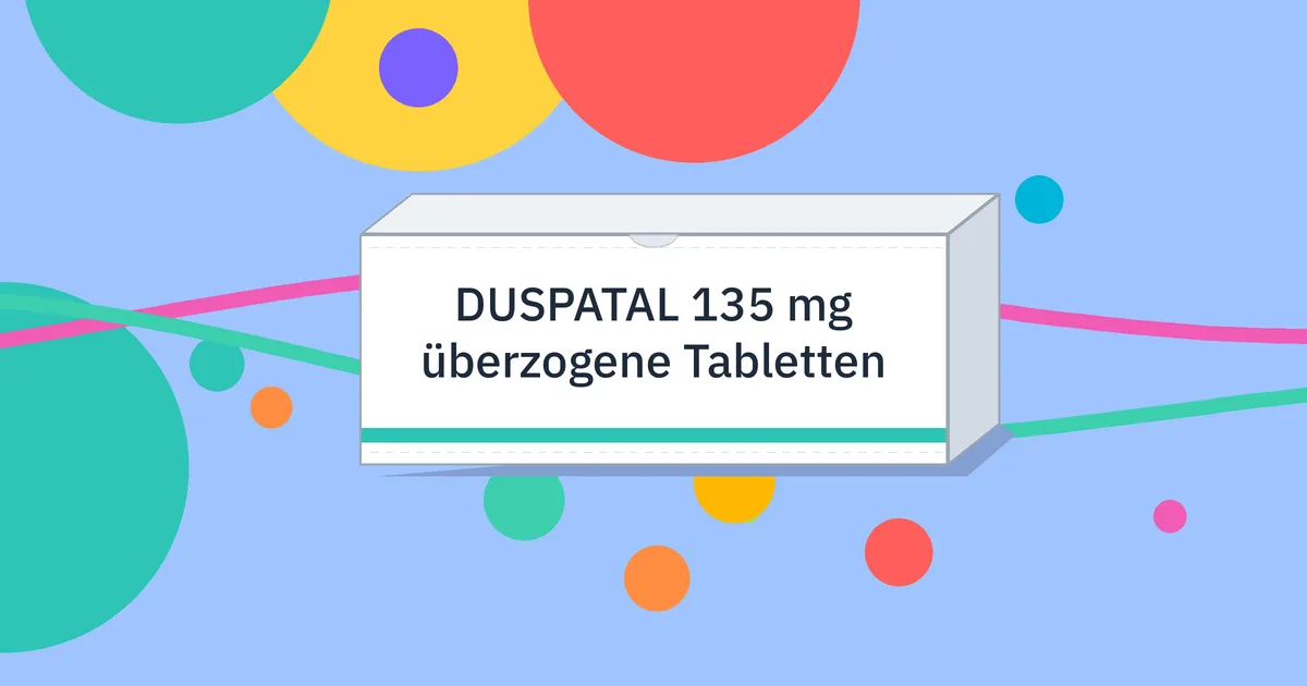 Symbolbild: Packung mit der Aufschrift DUSPATAL 135 mg überzogene Tabletten (PZN 00717560) – Verfügbarkeit und Bezug in Apotheken in Frankfurt am Main