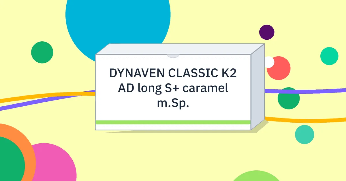 Symbolbild: Packung mit der Aufschrift DYNAVEN CLASSIC K2 AD long S+ caramel m.Sp. (PZN 18417864) – Verfügbarkeit und Bezug in Apotheken in Frankfurt am Main