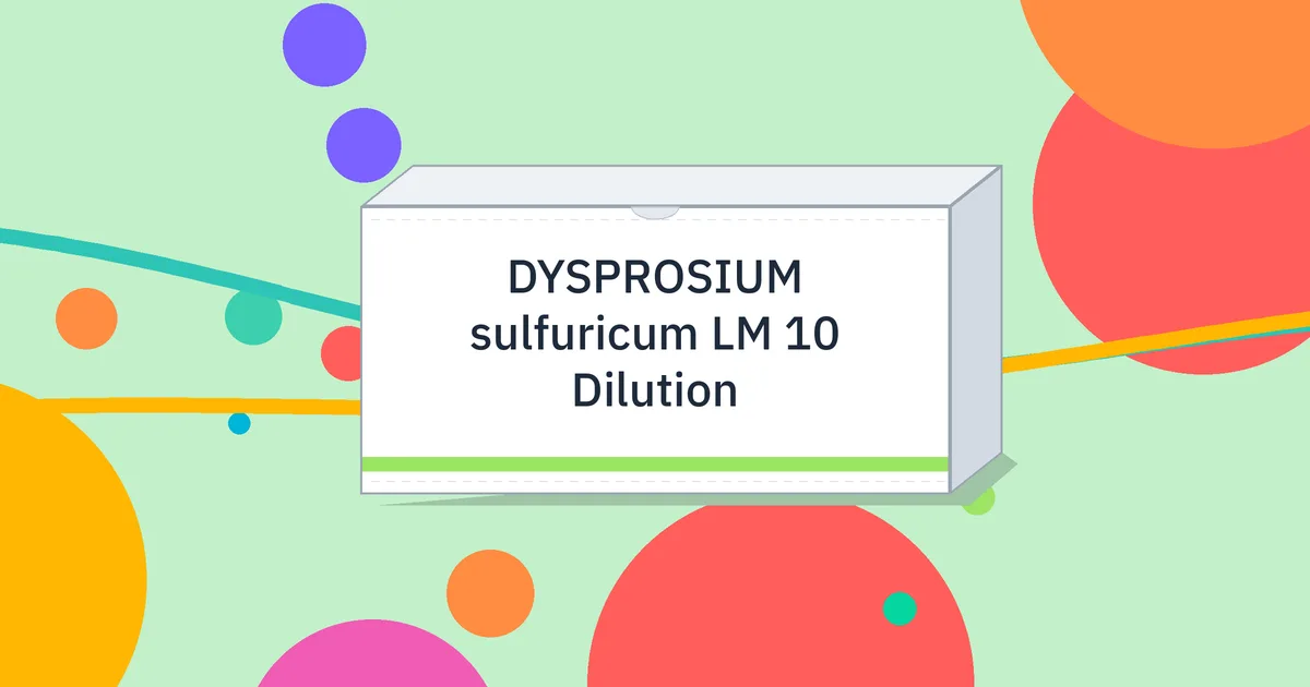 Symbolbild: Packung mit der Aufschrift DYSPROSIUM sulfuricum LM 10 Dilution (PZN 13467917) – Verfügbarkeit und Bezug in Apotheken in Frankfurt am Main