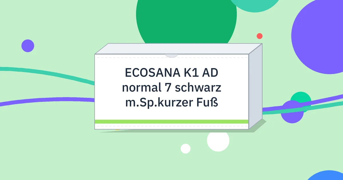 Symbolbild: Packung mit der Aufschrift ECOSANA K1 AD normal 7 schwarz m.Sp.kurzer Fuß (PZN 04725384) – Verfügbarkeit und Bezug in Apotheken in Frankfurt am Main