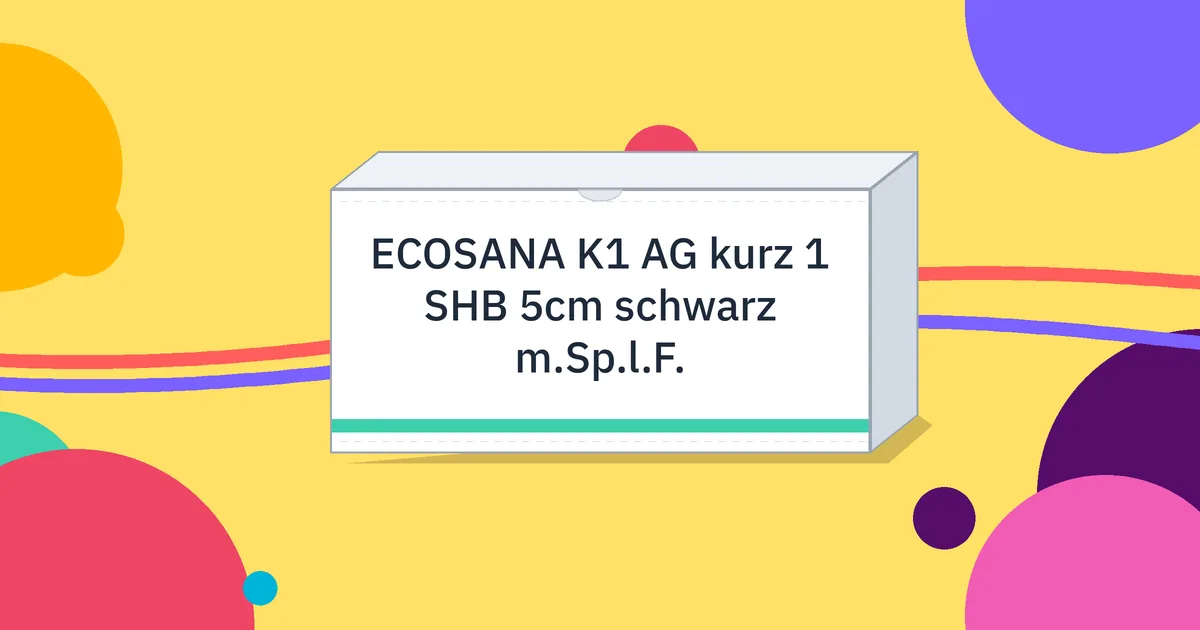 Symbolbild: Packung mit der Aufschrift ECOSANA K1 AG kurz 1 SHB 5cm schwarz m.Sp.l.F. (PZN 04725697) – Verfügbarkeit und Bezug in Apotheken in Frankfurt am Main