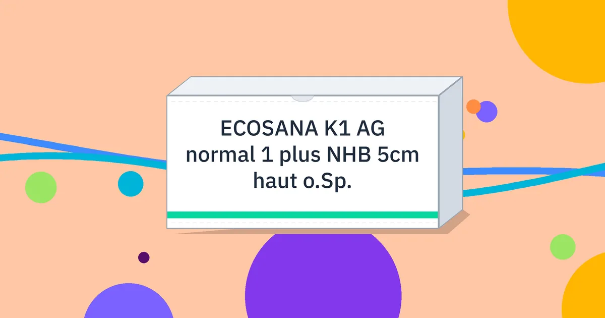 Symbolbild: Packung mit der Aufschrift ECOSANA K1 AG normal 1 plus NHB 5cm haut o.Sp. (PZN 04726225) – Verfügbarkeit und Bezug in Apotheken in Frankfurt am Main