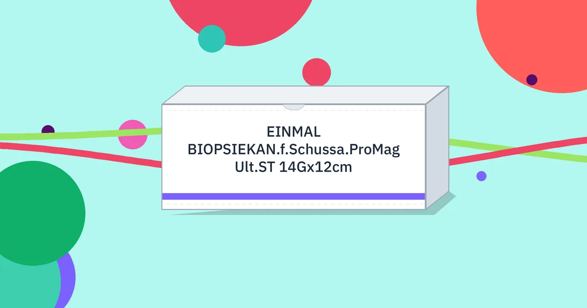Symbolbild: Packung mit der Aufschrift EINMAL BIOPSIEKAN.f.Schussa.ProMag Ult.ST 14Gx12cm (PZN 00283386) – Verfügbarkeit und Bezug in Apotheken in Frankfurt am Main