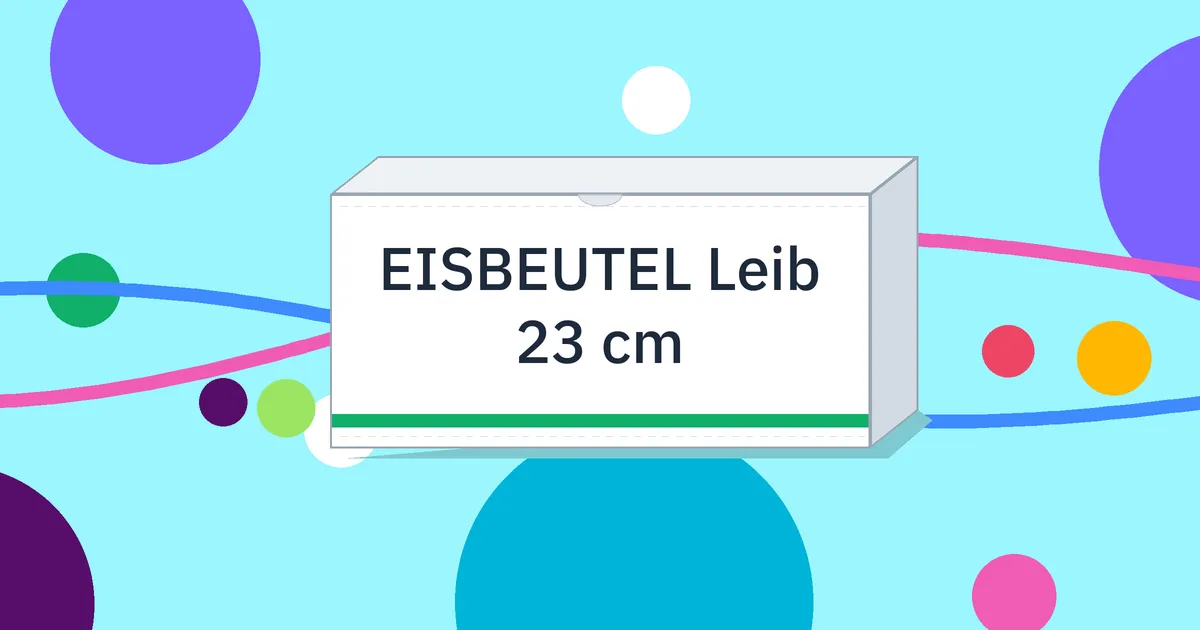 Symbolbild: Packung mit der Aufschrift EISBEUTEL Leib 23 cm (PZN 02692858) – Verfügbarkeit und Bezug in Apotheken in Frankfurt am Main
