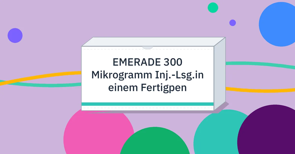 Symbolbild: Packung mit der Aufschrift EMERADE 300 Mikrogramm Inj.-Lsg.in einem Fertigpen (PZN 10552634) – Verfügbarkeit und Bezug in Apotheken in Frankfurt am Main
