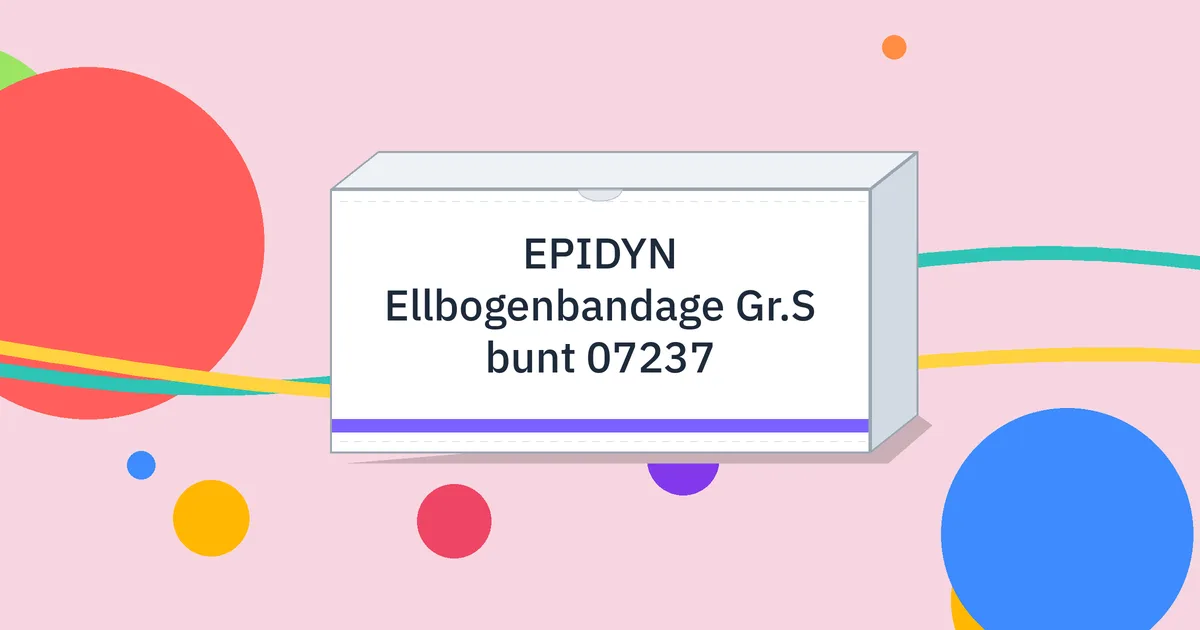 Symbolbild: Packung mit der Aufschrift EPIDYN Ellbogenbandage Gr.S bunt 07237 (PZN 08732524) – Verfügbarkeit und Bezug in Apotheken in Frankfurt am Main
