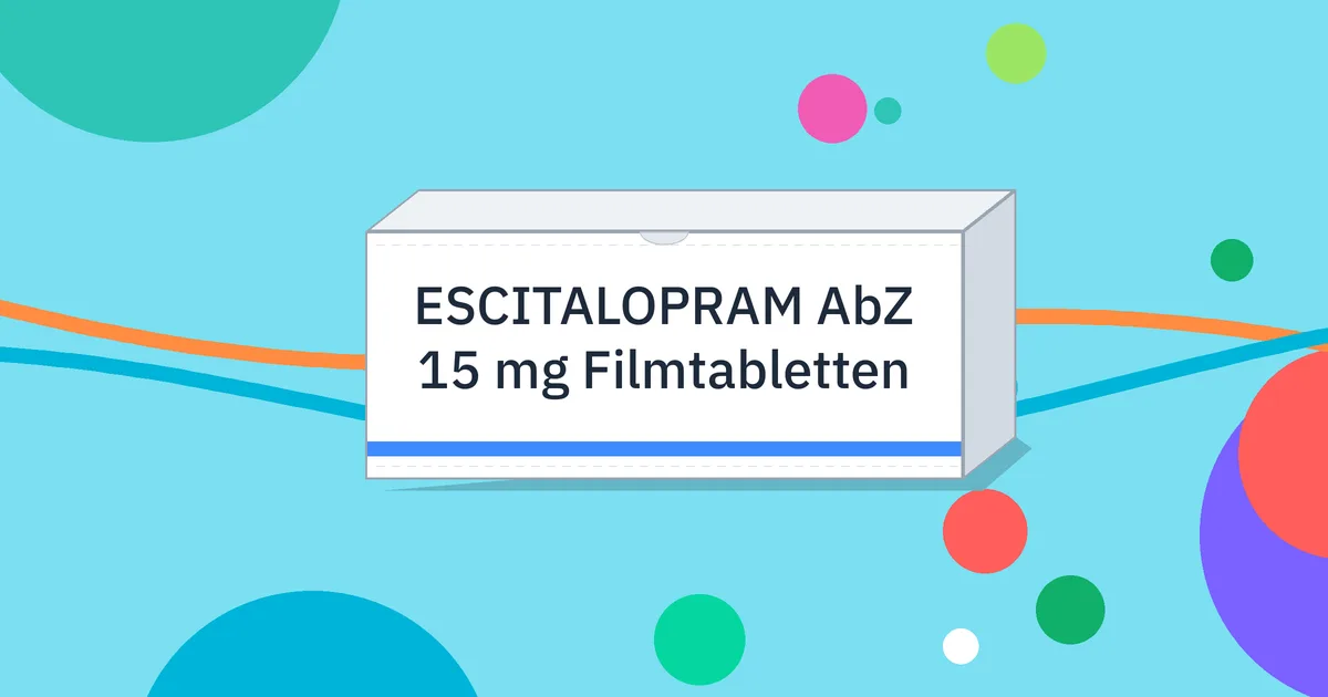 Symbolbild: Packung mit der Aufschrift ESCITALOPRAM AbZ 15 mg Filmtabletten (PZN 10099146) – Verfügbarkeit und Bezug in Apotheken in Frankfurt am Main