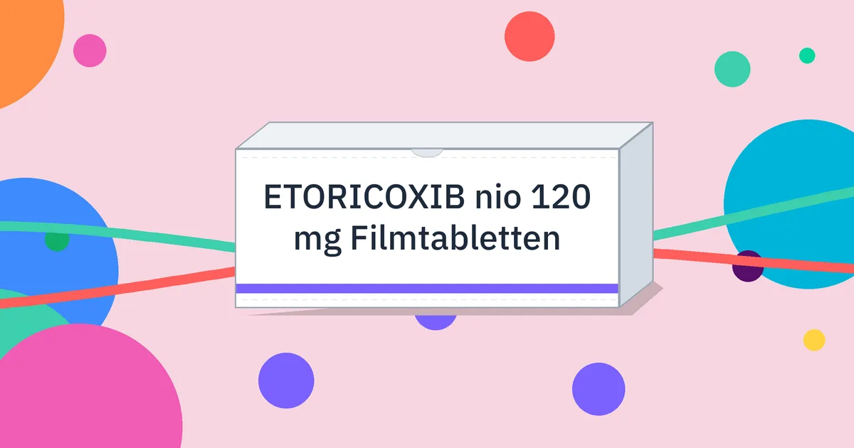 Symbolbild: Packung mit der Aufschrift ETORICOXIB nio 120 mg Filmtabletten (PZN 20348194) – Verfügbarkeit und Bezug in Apotheken in Frankfurt am Main