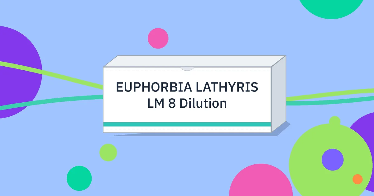 Symbolbild: Packung mit der Aufschrift EUPHORBIA LATHYRIS LM 8 Dilution (PZN 13482259) – Verfügbarkeit und Bezug in Apotheken in Frankfurt am Main