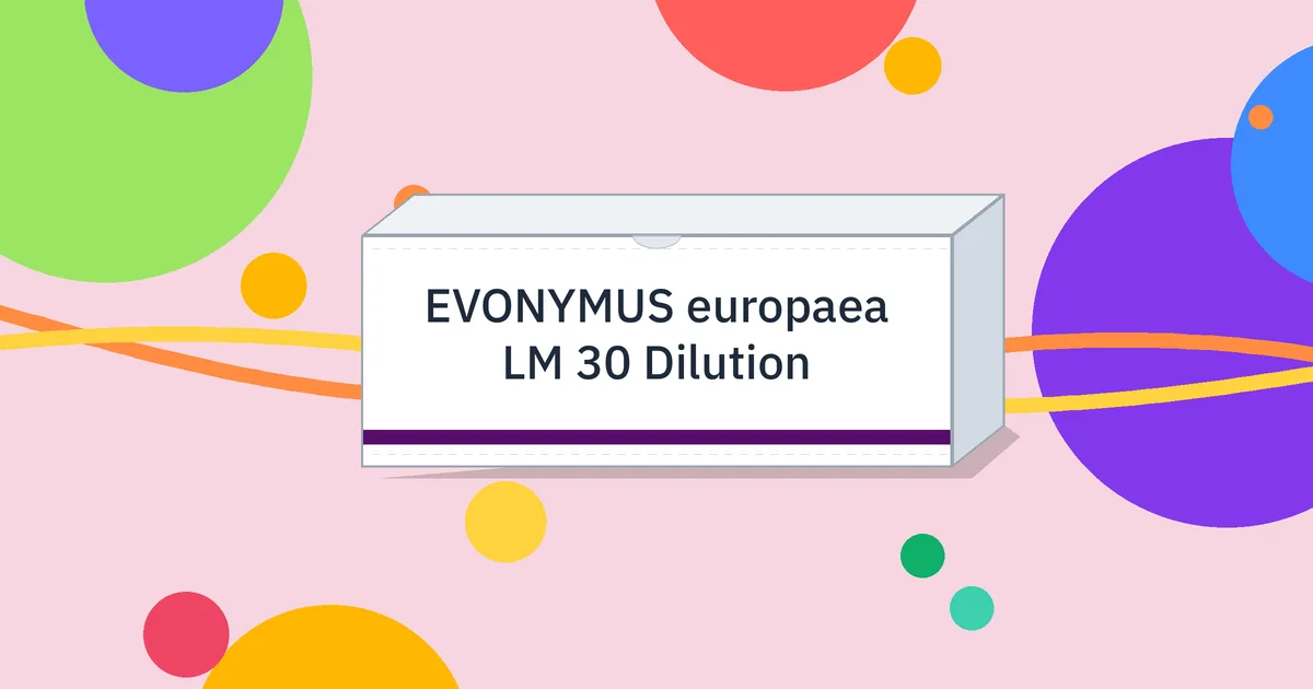 Symbolbild: Packung mit der Aufschrift EVONYMUS europaea LM 30 Dilution (PZN 13484838) – Verfügbarkeit und Bezug in Apotheken in Frankfurt am Main