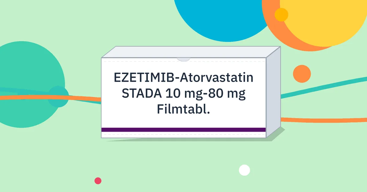 Symbolbild: Packung mit der Aufschrift EZETIMIB-Atorvastatin STADA 10 mg-80 mg Filmtabl. (PZN 18908332) – Verfügbarkeit und Bezug in Apotheken in Frankfurt am Main