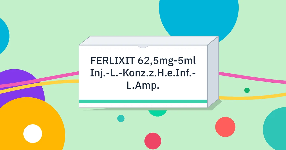 Symbolbild: Packung mit der Aufschrift FERLIXIT 62,5mg-5ml Inj.-L.-Konz.z.H.e.Inf.-L.Amp. (PZN 14042953) – Verfügbarkeit und Bezug in Apotheken in Frankfurt am Main