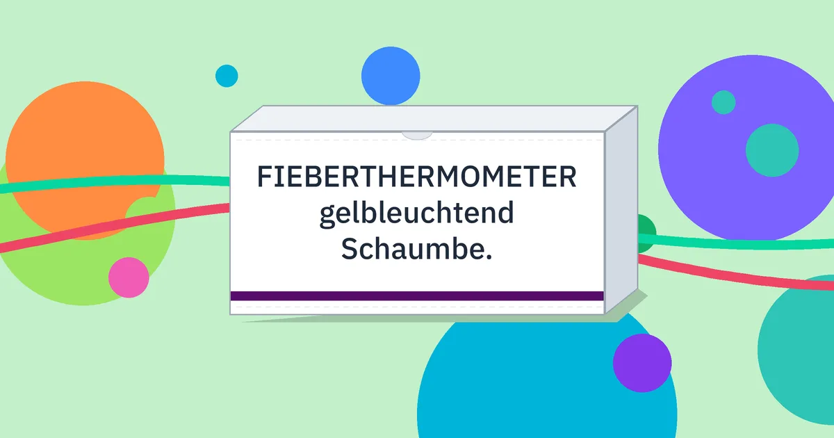Symbolbild: Packung mit der Aufschrift FIEBERTHERMOMETER gelbleuchtend Schaumbe. (PZN 02439071) – Verfügbarkeit und Bezug in Apotheken in Frankfurt am Main