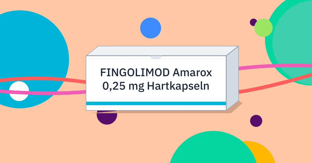Symbolbild: Packung mit der Aufschrift FINGOLIMOD Amarox 0,25 mg Hartkapseln (PZN 19077821) – Verfügbarkeit und Bezug in Apotheken in Frankfurt am Main