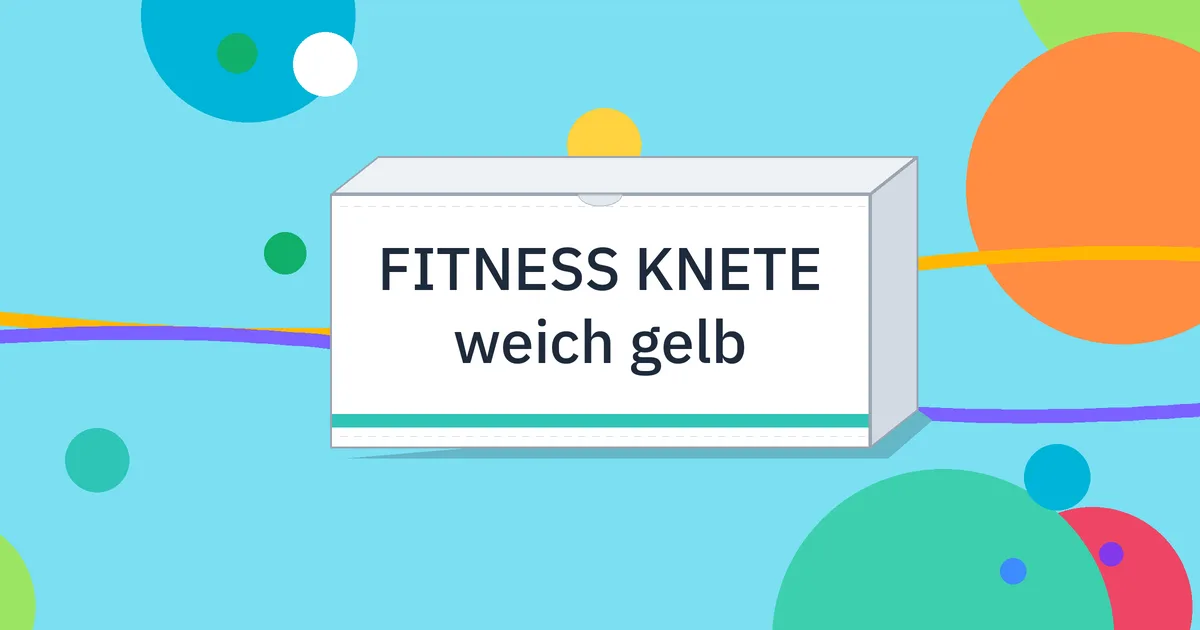 Symbolbild: Packung mit der Aufschrift FITNESS KNETE weich gelb (PZN 16349489) – Verfügbarkeit und Bezug in Apotheken in Frankfurt am Main