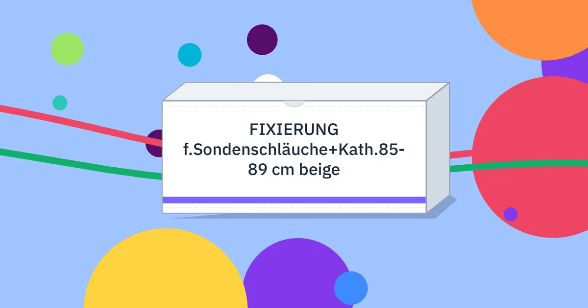 Symbolbild: Packung mit der Aufschrift FIXIERUNG f.Sondenschläuche+Kath.85-89 cm beige (PZN 20653247) – Verfügbarkeit und Bezug in Apotheken in Frankfurt am Main