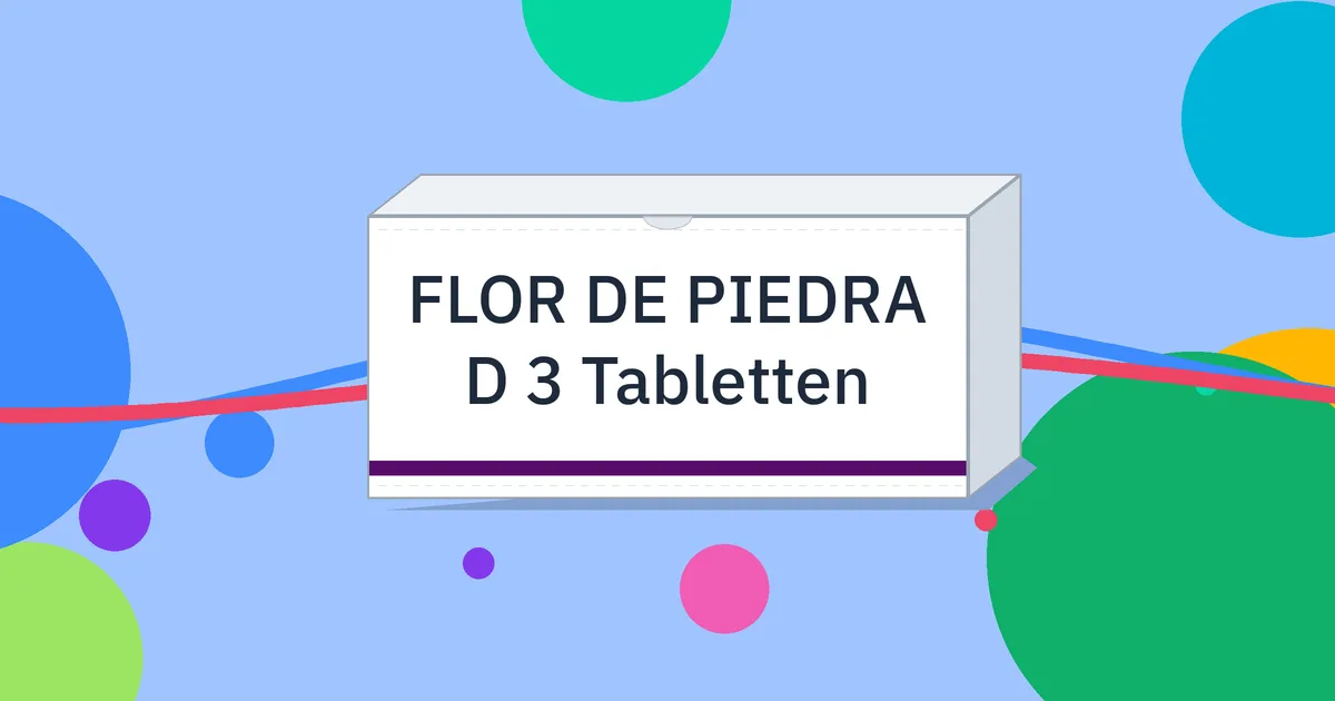 Symbolbild: Packung mit der Aufschrift FLOR DE PIEDRA D 3 Tabletten (PZN 02630521) – Verfügbarkeit und Bezug in Apotheken in Frankfurt am Main