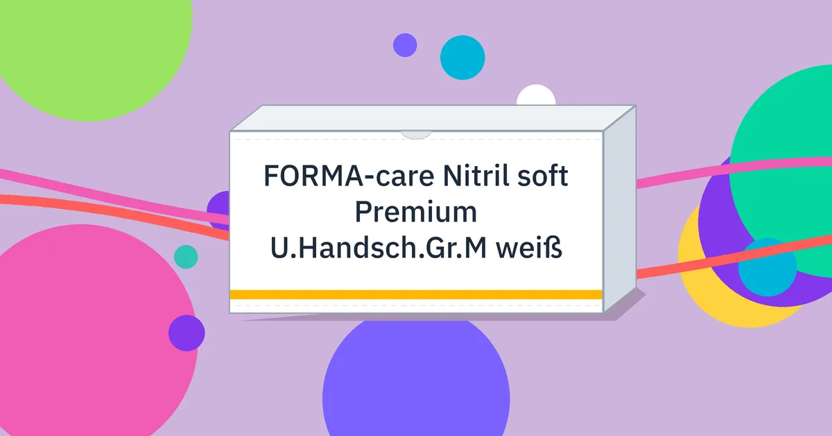 Symbolbild: Packung mit der Aufschrift FORMA-care Nitril soft Premium U.Handsch.Gr.M weiß (PZN 11000569) – Verfügbarkeit und Bezug in Apotheken in Frankfurt am Main