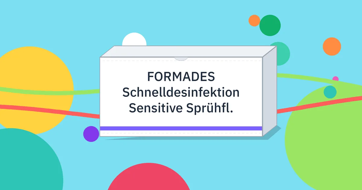 Symbolbild: Packung mit der Aufschrift FORMADES Schnelldesinfektion Sensitive Sprühfl. (PZN 16928939) – Verfügbarkeit und Bezug in Apotheken in Frankfurt am Main