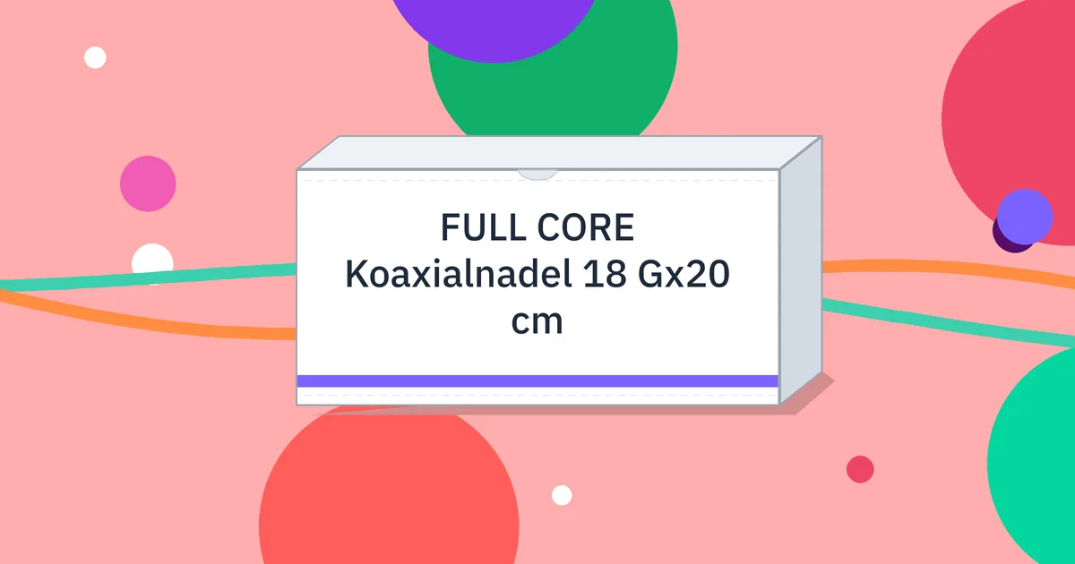 Symbolbild: Packung mit der Aufschrift FULL CORE Koaxialnadel 18 Gx20 cm (PZN 09190798) – Verfügbarkeit und Bezug in Apotheken in Frankfurt am Main
