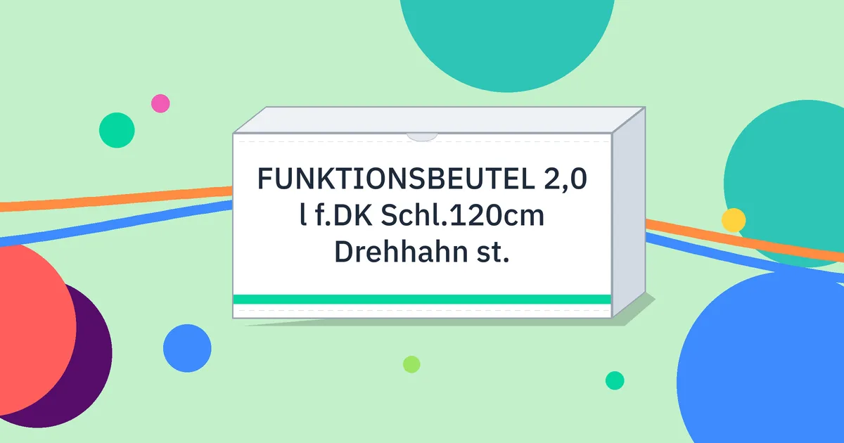 Symbolbild: Packung mit der Aufschrift FUNKTIONSBEUTEL 2,0 l f.DK Schl.120cm Drehhahn st. (PZN 06098158) – Verfügbarkeit und Bezug in Apotheken in Frankfurt am Main