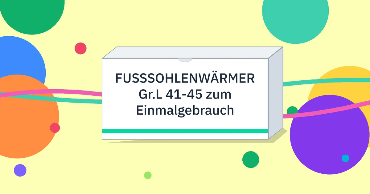 Symbolbild: Packung mit der Aufschrift FUSSSOHLENWÄRMER Gr.L 41-45 zum Einmalgebrauch (PZN 18662339) – Verfügbarkeit und Bezug in Apotheken in Frankfurt am Main
