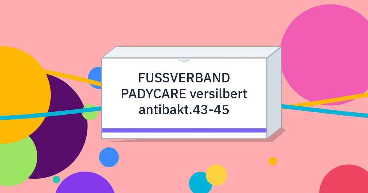 Symbolbild: Packung mit der Aufschrift FUSSVERBAND PADYCARE versilbert antibakt.43-45 (PZN 10940106) – Verfügbarkeit und Bezug in Apotheken in Frankfurt am Main