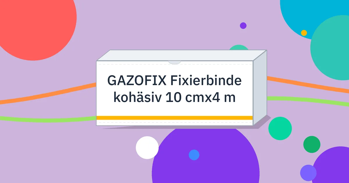 Symbolbild: Packung mit der Aufschrift GAZOFIX Fixierbinde kohäsiv 10 cmx4 m (PZN 11587818) – Verfügbarkeit und Bezug in Apotheken in Frankfurt am Main