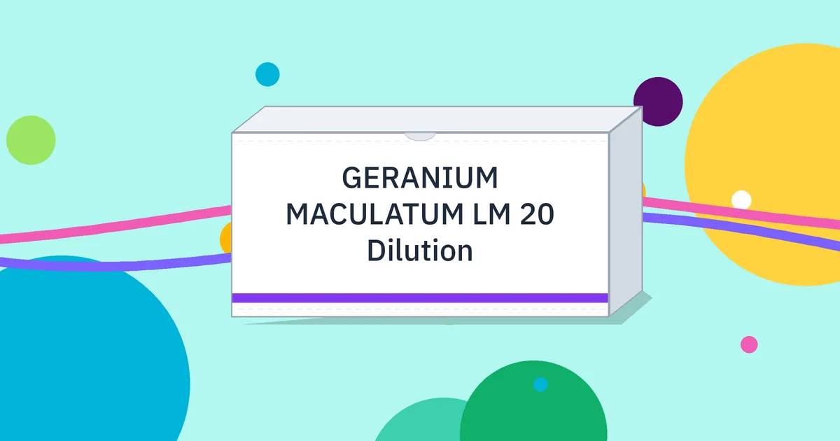 Symbolbild: Packung mit der Aufschrift GERANIUM MACULATUM LM 20 Dilution (PZN 12876772) – Verfügbarkeit und Bezug in Apotheken in Frankfurt am Main