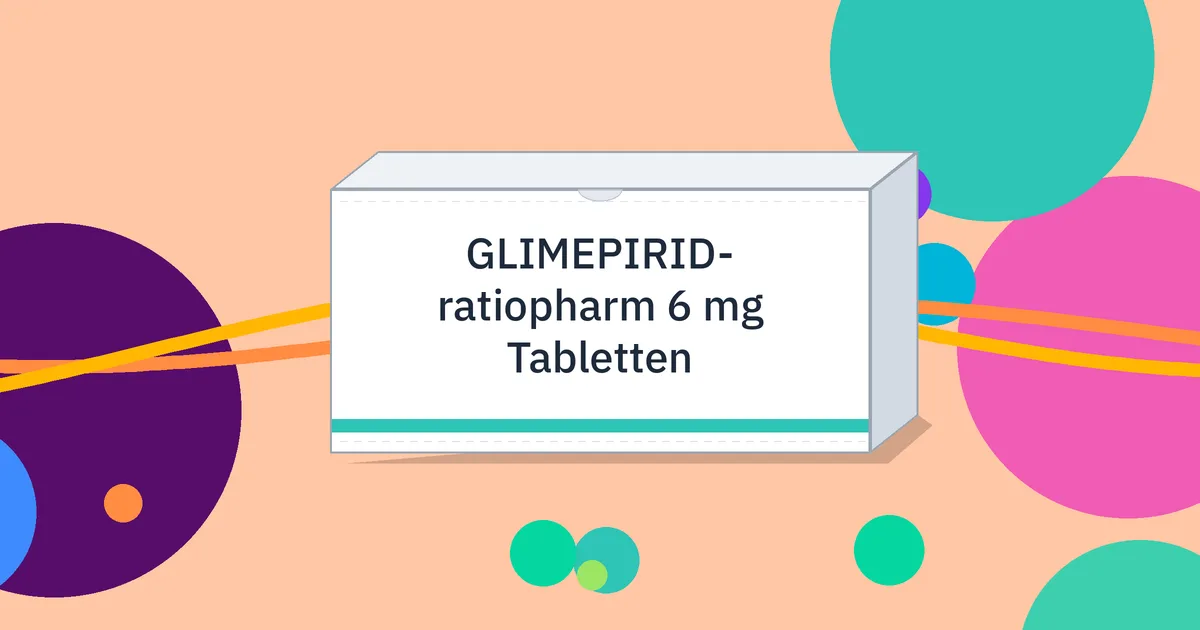 Symbolbild: Packung mit der Aufschrift GLIMEPIRID-ratiopharm 6 mg Tabletten (PZN 01138976) – Verfügbarkeit und Bezug in Apotheken in Frankfurt am Main