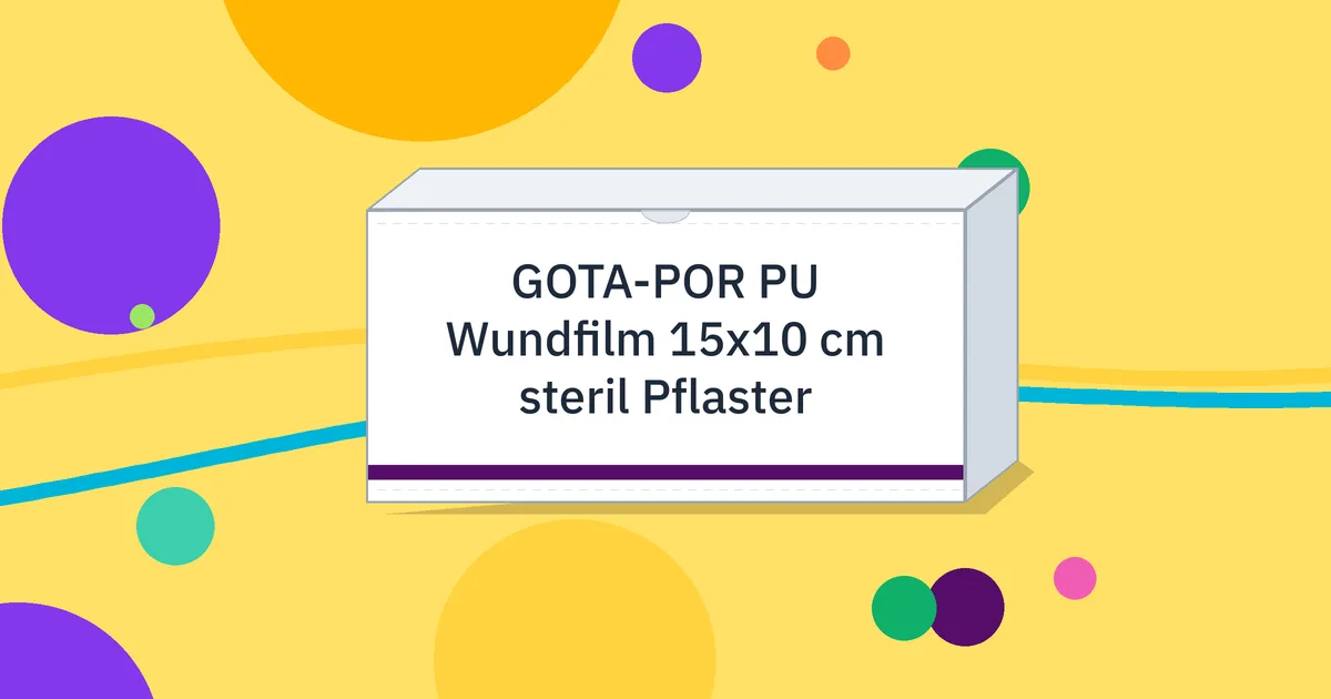 Symbolbild: Packung mit der Aufschrift GOTA-POR PU Wundfilm 15x10 cm steril Pflaster (PZN 03182585) – Verfügbarkeit und Bezug in Apotheken in Frankfurt am Main