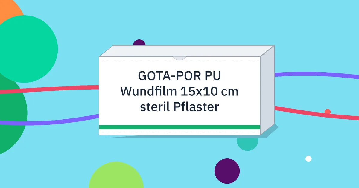 Symbolbild: Packung mit der Aufschrift GOTA-POR PU Wundfilm 15x10 cm steril Pflaster (PZN 03942168) – Verfügbarkeit und Bezug in Apotheken in Frankfurt am Main