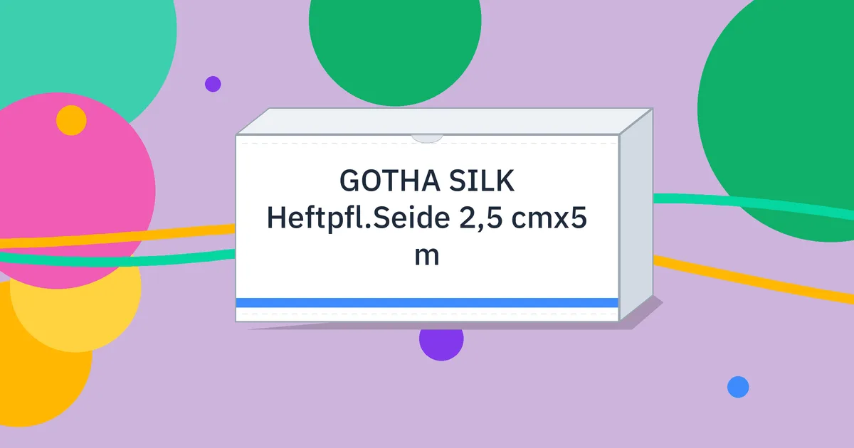 Symbolbild: Packung mit der Aufschrift GOTHA SILK Heftpfl.Seide 2,5 cmx5 m (PZN 06996549) – Verfügbarkeit und Bezug in Apotheken in Frankfurt am Main