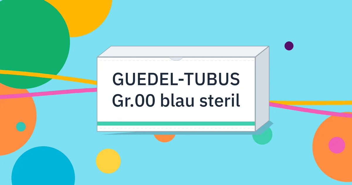 Symbolbild: Packung mit der Aufschrift GUEDEL-TUBUS Gr.00 blau steril (PZN 09511653) – Verfügbarkeit und Bezug in Apotheken in Frankfurt am Main